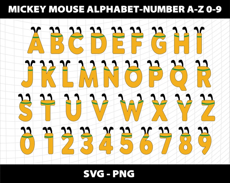 Pluto Svg Alphabet Font Letters Mickey Mouse Birthday 1 2 3 4 - Etsy