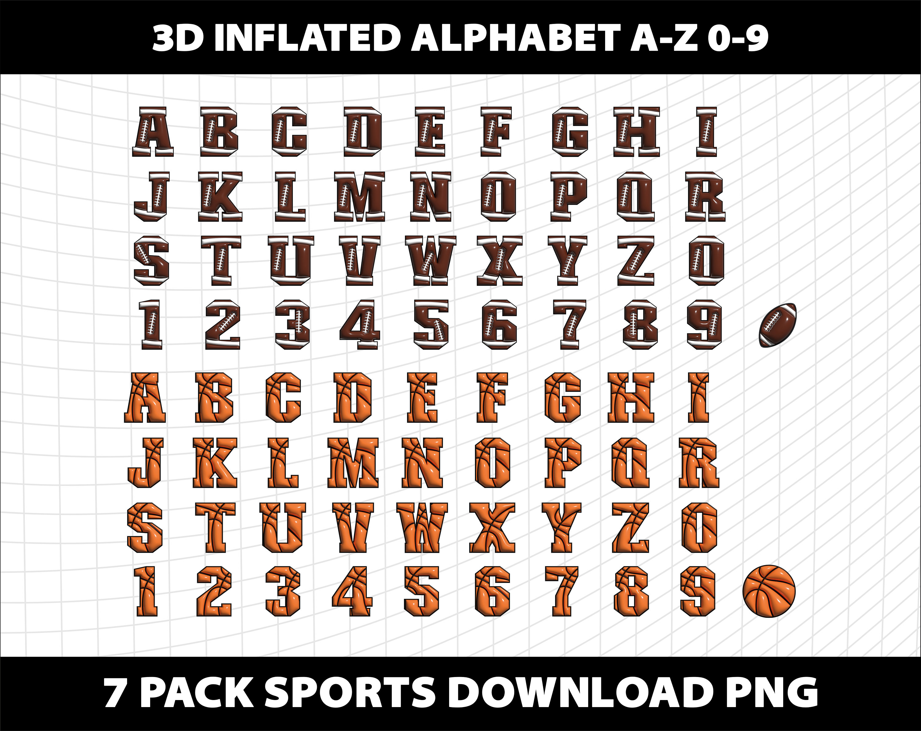3D Inflated Sports Letters Alphabet Football Basketball Baseball ...
