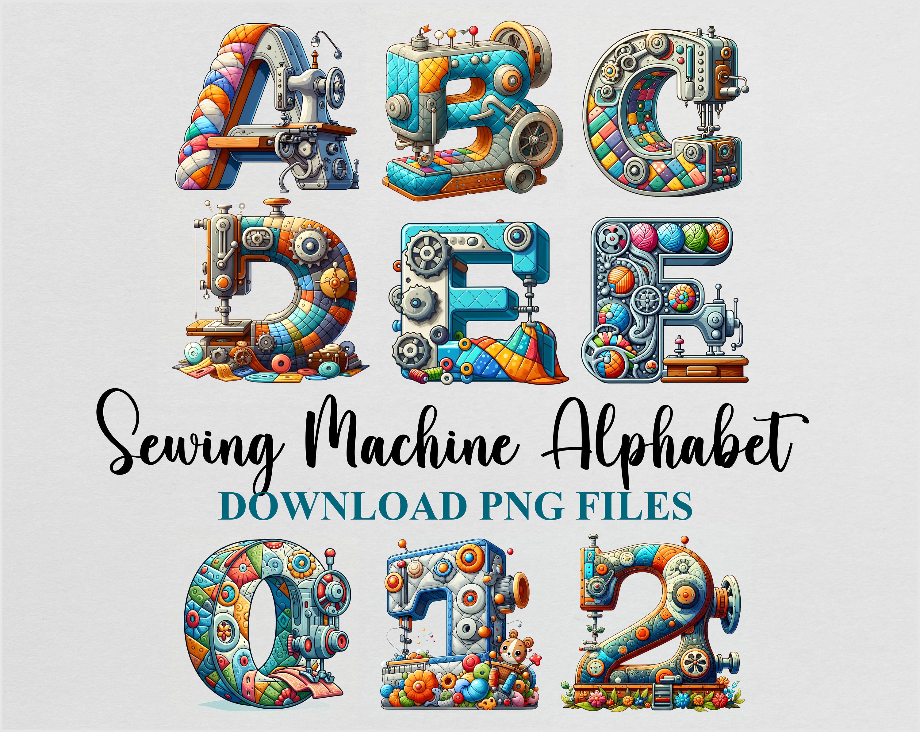 Sewing Machine Cliparts Alphabet Letters Watercolor Quilting Tailor ...