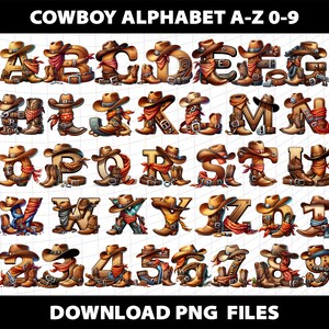 Cowboy Western Letters Alphabet Cliparts Watercolor Sublimation PNG ...
