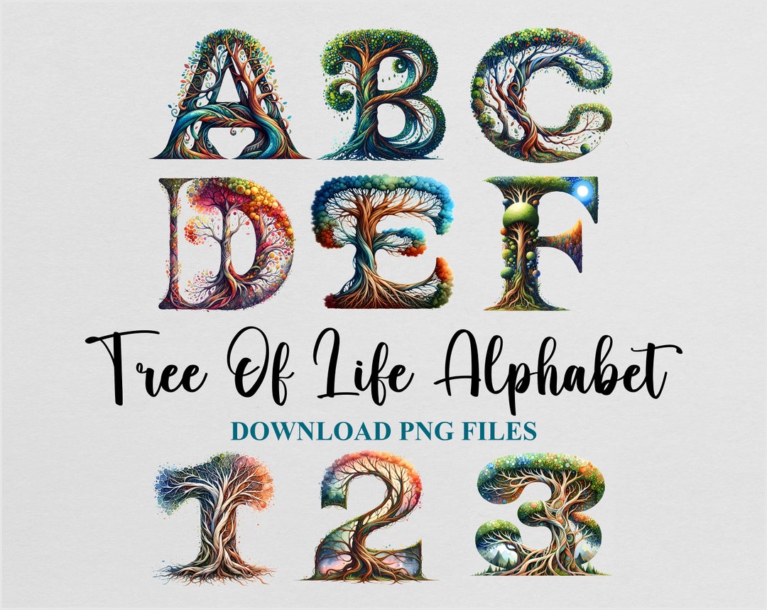Tree of Life Letters Alphabet Cliparts Watercolor Sublimation PNG ...