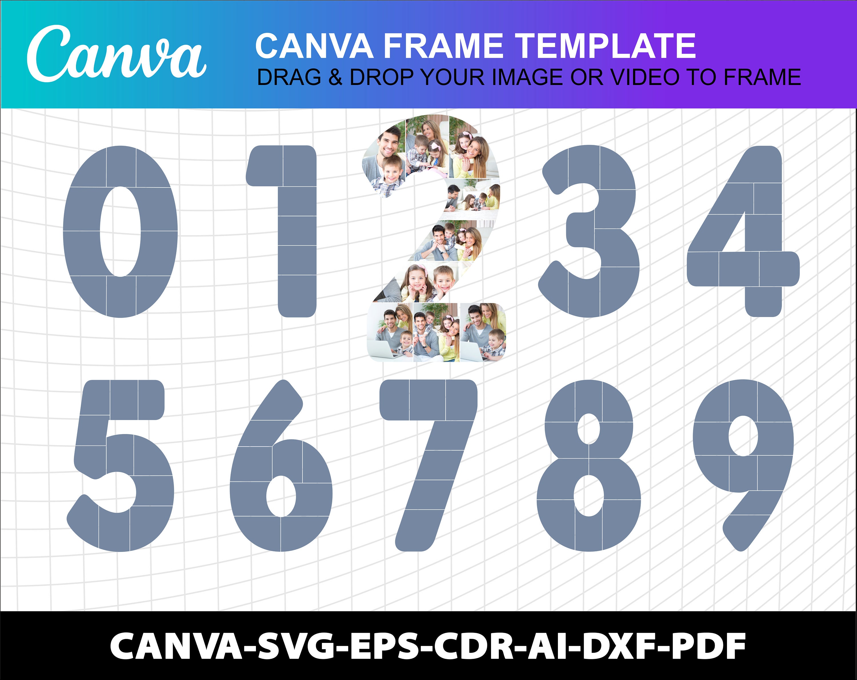 Number Photo Collage Canva Frame Template 0 1 2 3 4 5 6 7 8 9 - Etsy