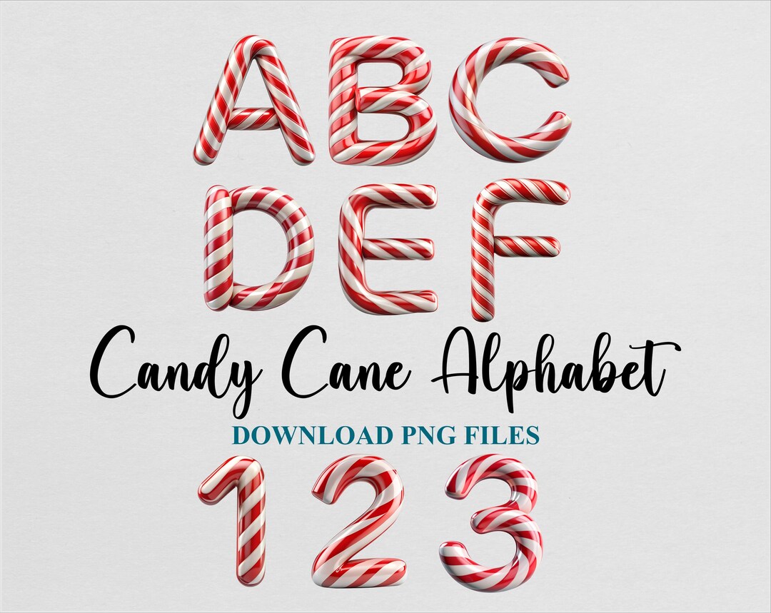 Christmas Candy Cane Alphabet Letters Clipart Sublimation PNG Doodle ...
