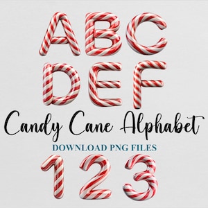 Christmas Candy Cane Alphabet Letters Clipart Sublimation PNG Doodle ...