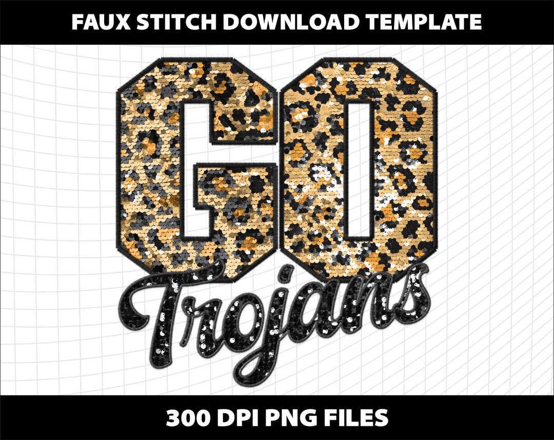 Go Trojans Faux Stitch Football Basketball Embroidery Sequin Glitter ...