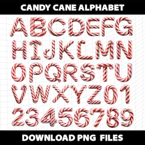 Christmas Candy Cane Alphabet Letters Clipart Sublimation PNG Doodle ...