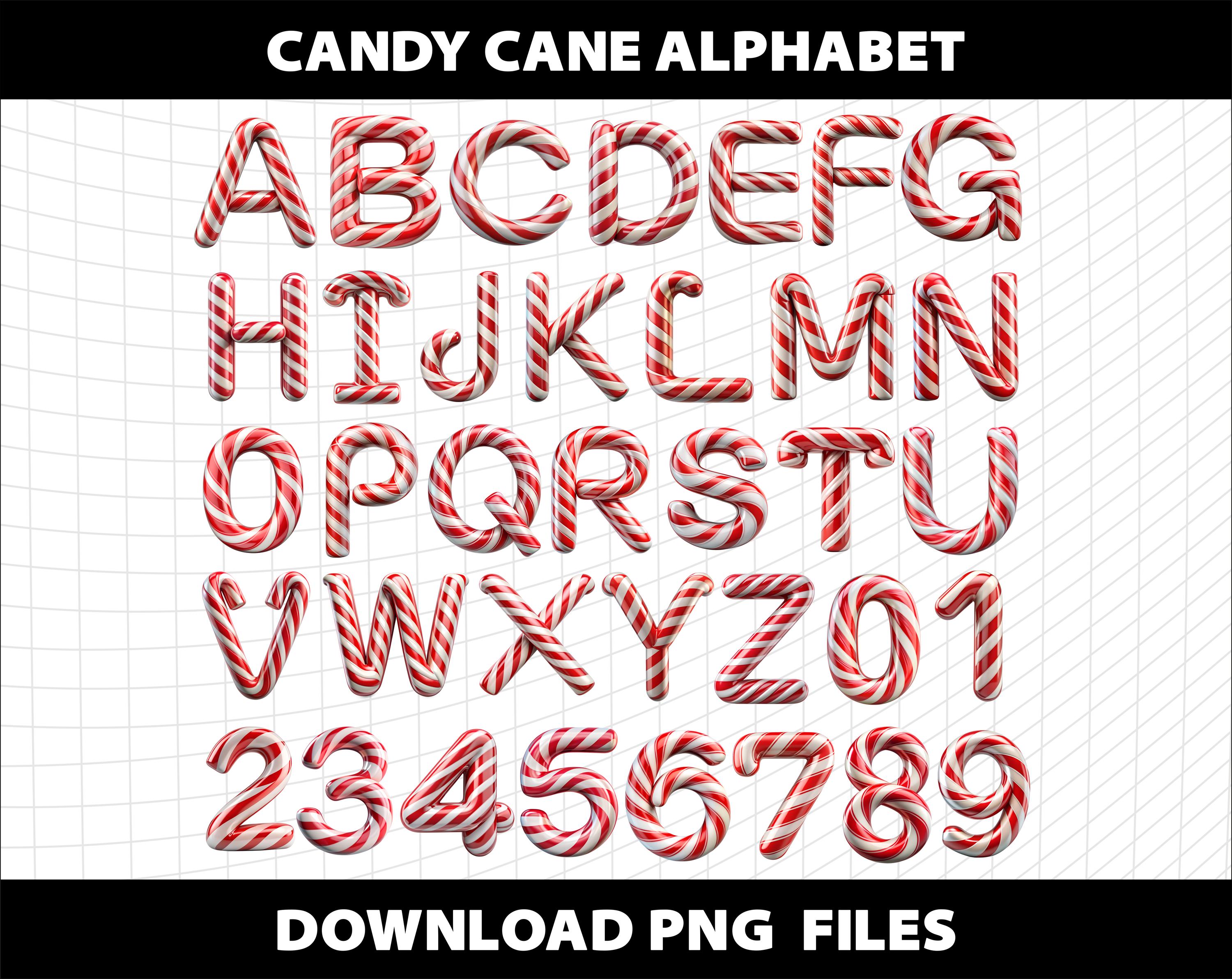 Christmas Candy Cane Alphabet Letters Clipart Sublimation PNG Doodle ...