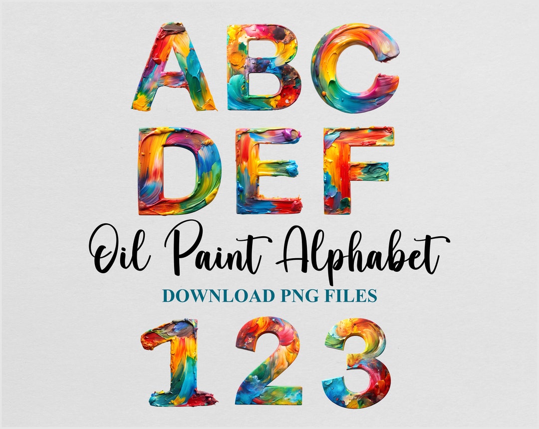 Watercolor Oil Paint Alphabet Letters Party Cliparts Sublimation PNG ...