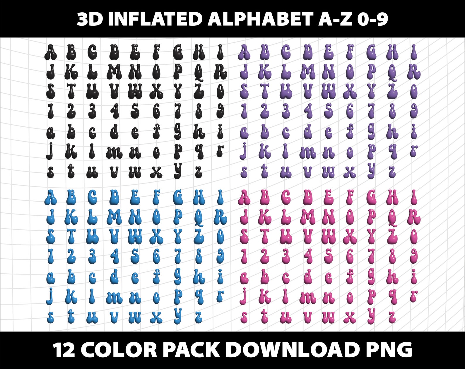 3d Inflated Puffy Retro Letters Alphabet Numbers 12 Pack Bundle Design ...