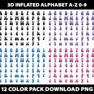 3d Inflated Puffy Retro Letters Alphabet Numbers 12 Pack Bundle Design ...