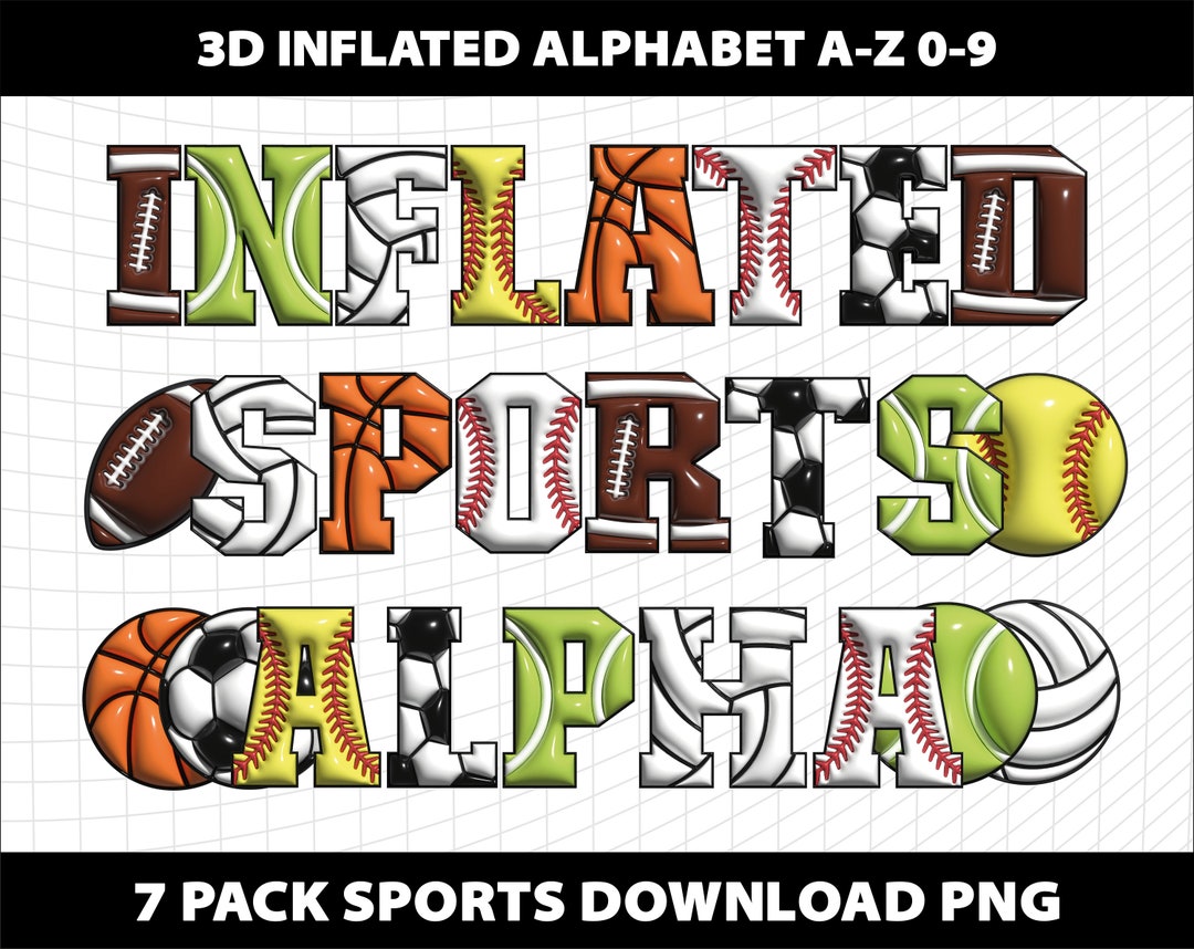 3D Inflated Sports Letters Alphabet Football Basketball Baseball ...