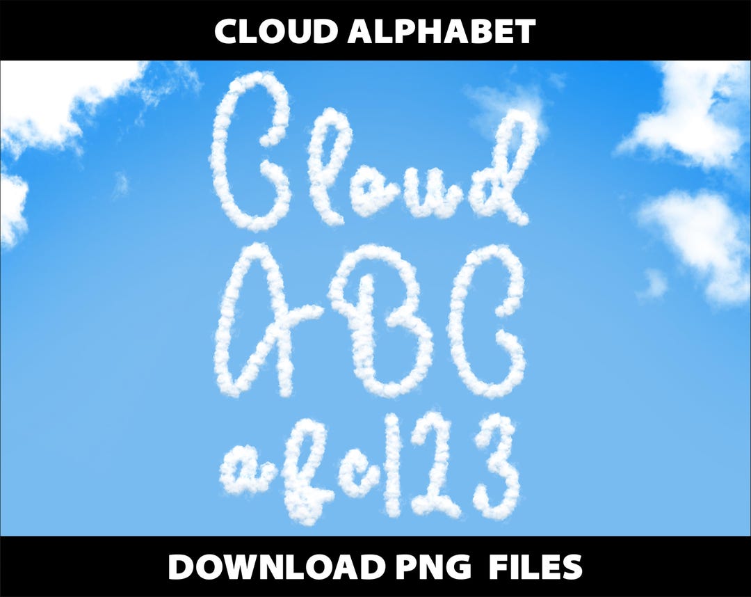 Cloud Alphabet Letters Clipart Sublimation PNG Doodle Design Download ...