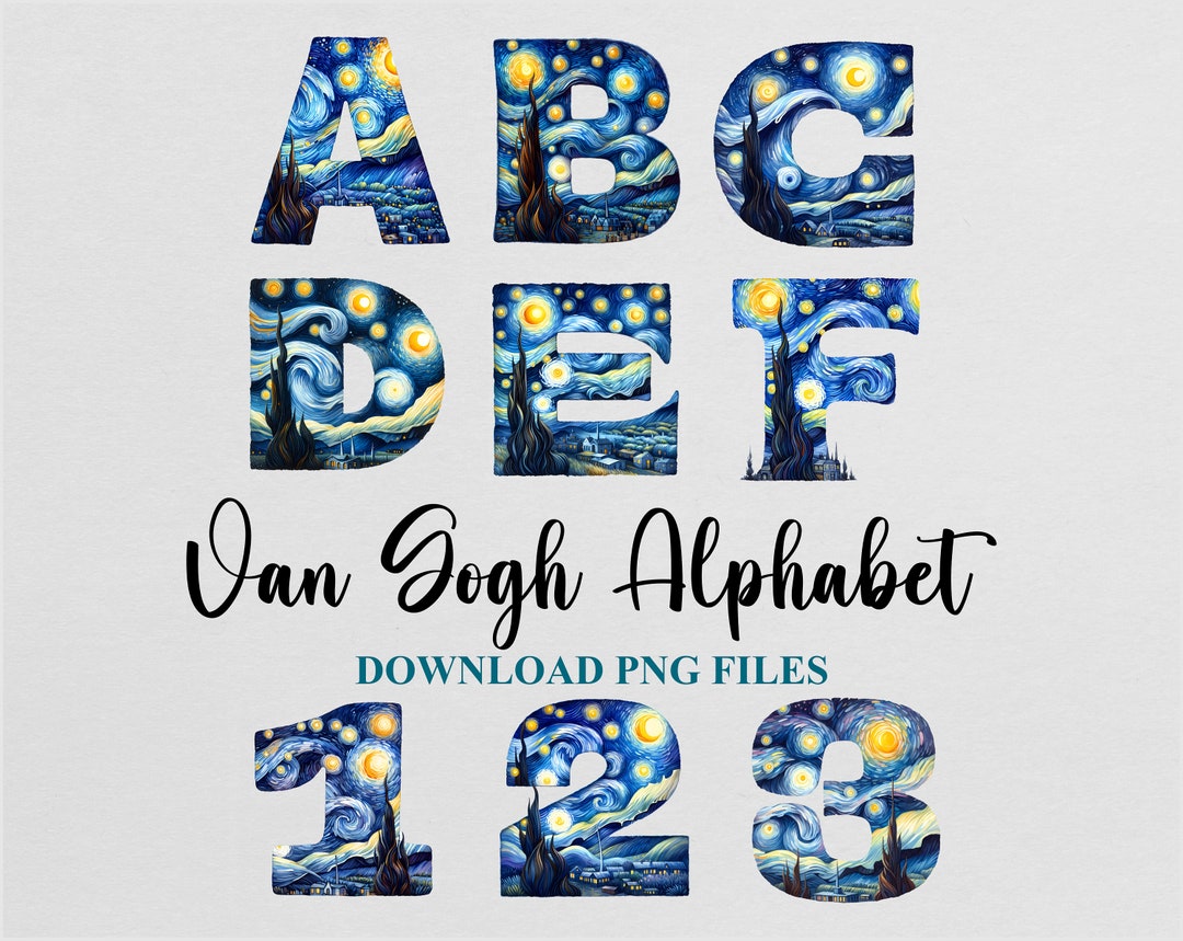 Van Gogh Style Letters Alphabet Cliparts Watercolor Sublimation the ...
