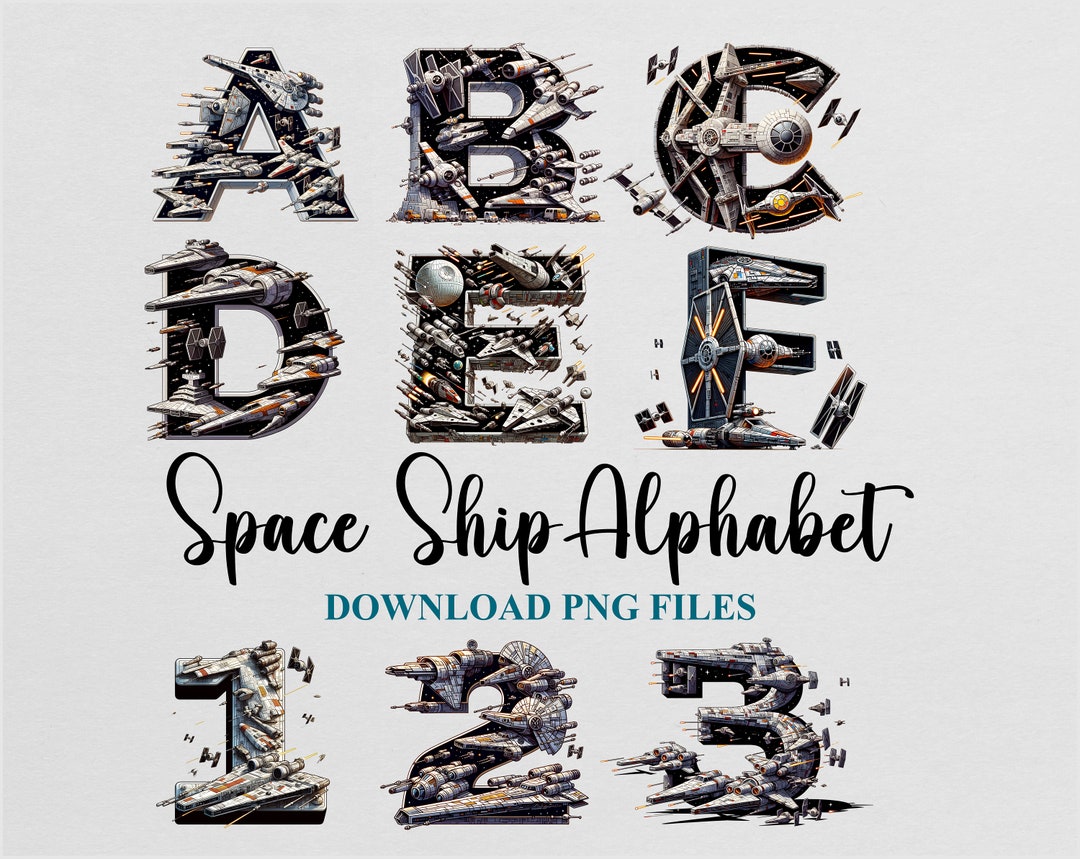 Space Ship Alphabet Letters Cliparts Sublimation PNG Doodle Design ...