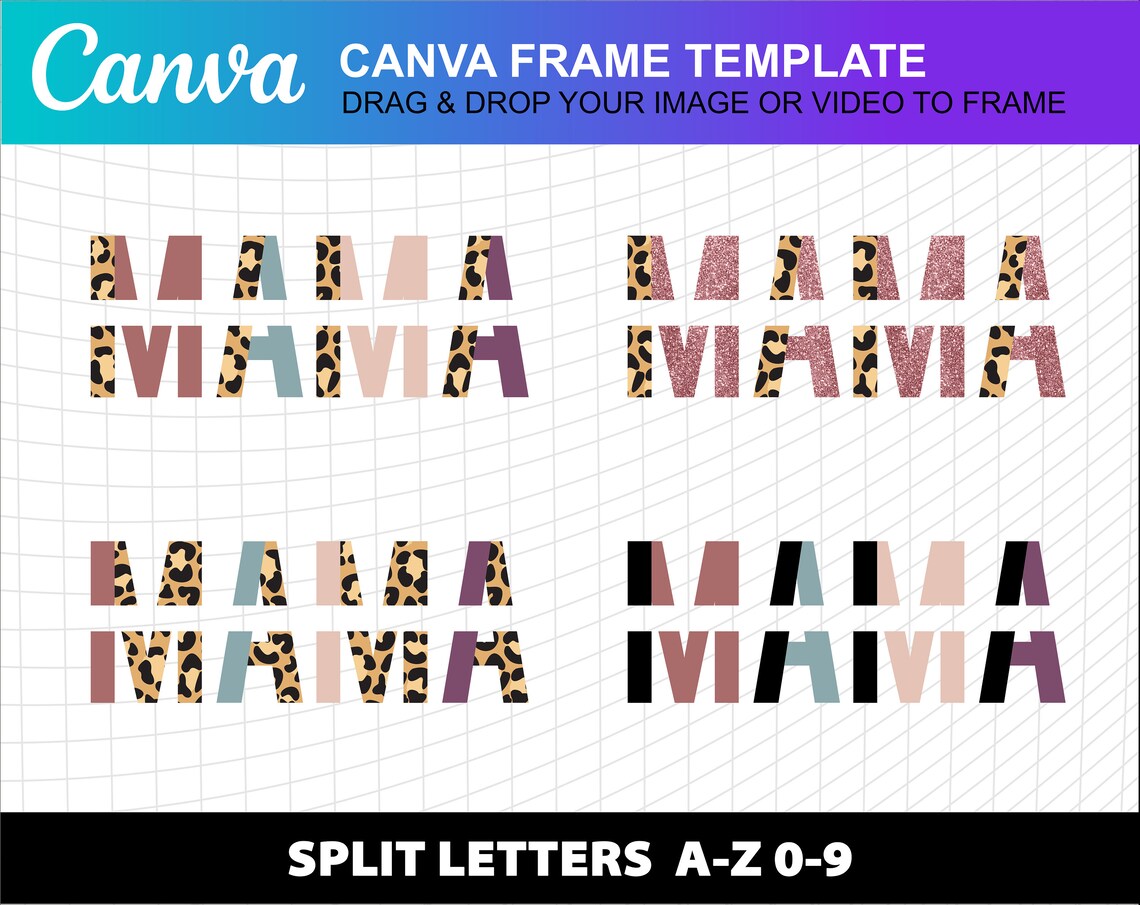 Split Half Alphabet Font Letters Blank Transparent Canva Frame Template ...
