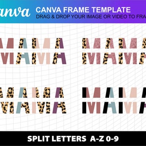 Split Half Alphabet Font Letters Blank Transparent Canva Frame Template ...