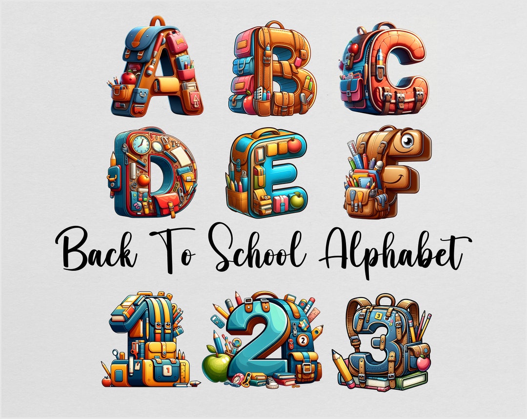 Back to School Teacher Letters Alphabet Font Cliparts Numbers PNG ...