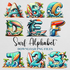 Surf Board Summer Beach Letters Alphabet Numbers Cliparts Sublimation ...