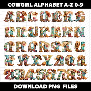 Cowgirl Western Letters Alphabet Cliparts Watercolor Sublimation PNG ...
