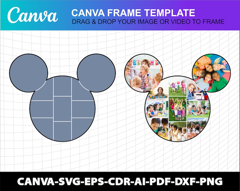 Photo Collage Mickey Mouse Canva Frame Template Svg Storyboard - Etsy