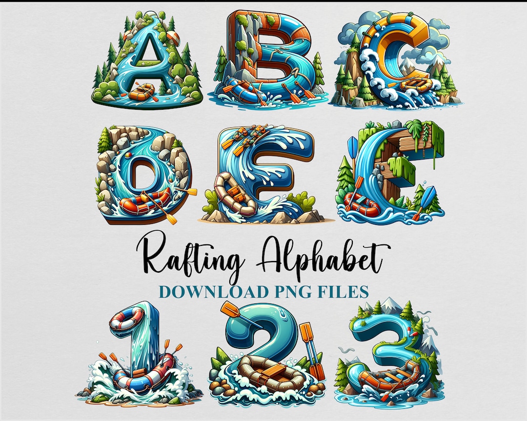 Rafting Alphabet Letters Cliparts Font Cliparts Png Template Bundle ...