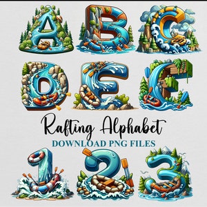 Rafting Alphabet Letters Cliparts Font Cliparts Png Template Bundle ...
