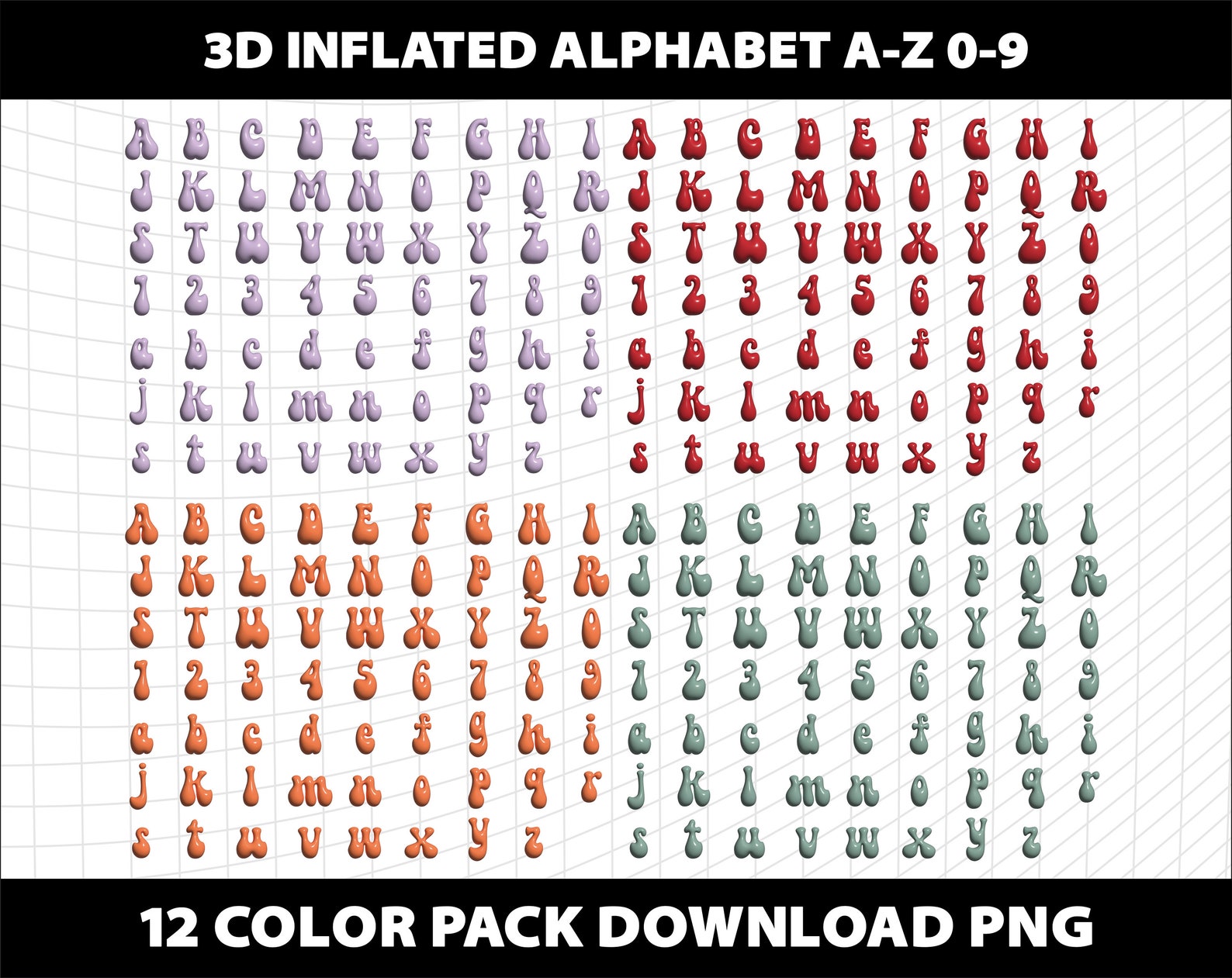 3d Inflated Puffy Retro Letters Alphabet Numbers 12 Pack Bundle Design ...