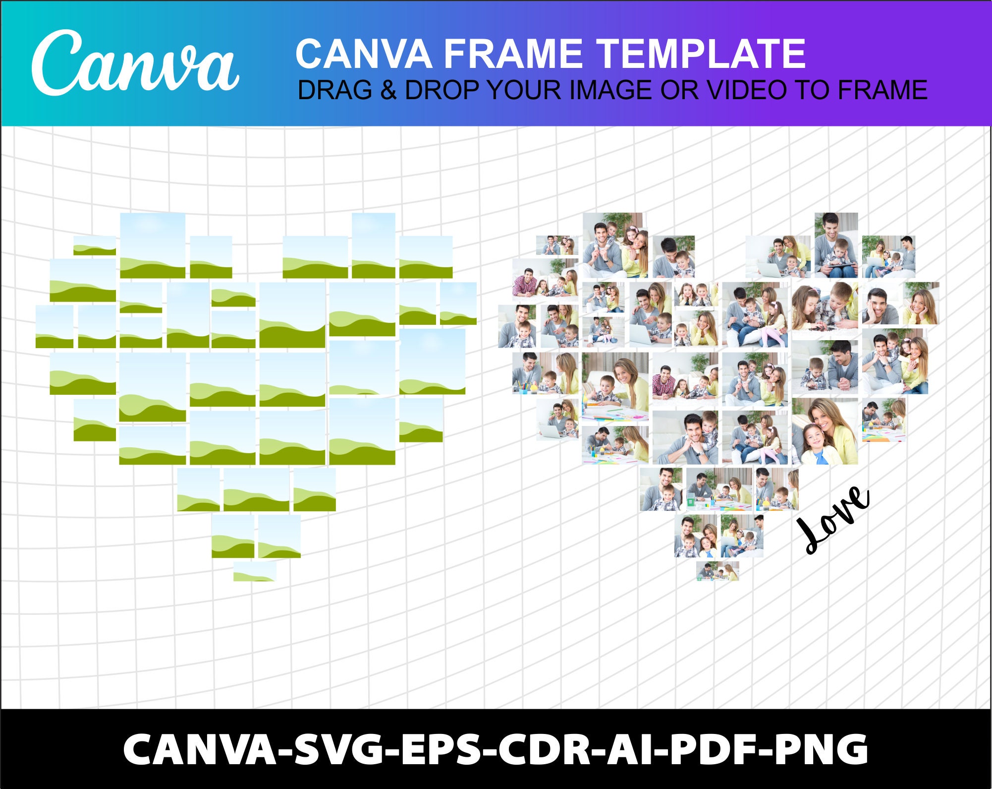Heart Love Photo Collage Canva Frame Template Svg Cdr Ai - Etsy