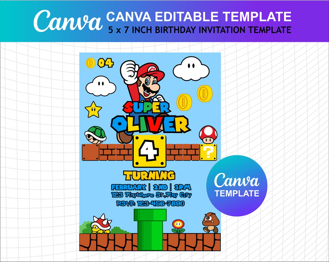 Birthday Invitation Canva Template Editable 5x7inch Boy Girl 1 2 3 4 5 ...