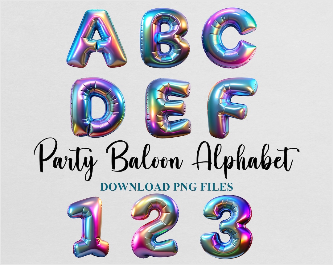 Birthday Party Baloons Alphabet Letters Party Cliparts Sublimation PNG ...