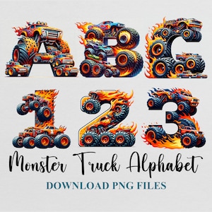 Monster Truck Alphabet Letters Watercolor Cliparts Birthday Party DTF ...