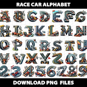 F1 Race Car Road Alphabet Letters Watercolor Cliparts Birthday Party ...