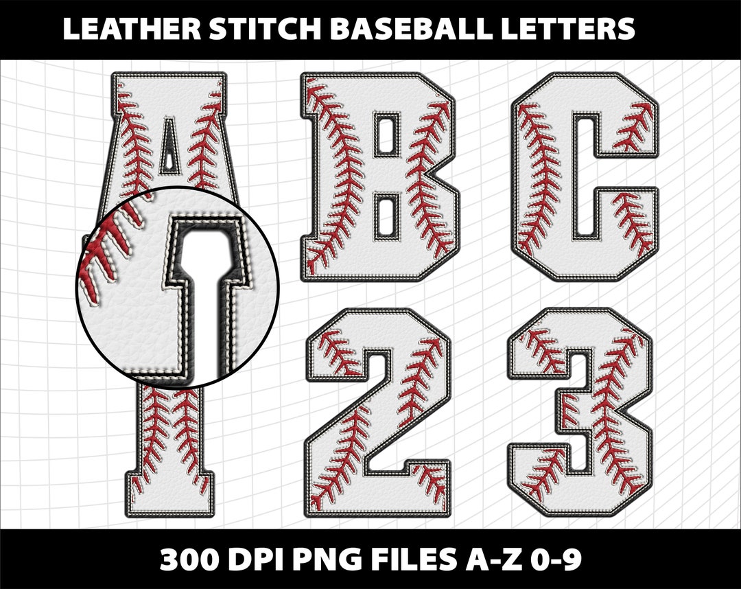 Baseball Leather Faux Stitch Letters Alphabet Applique Patch Template ...