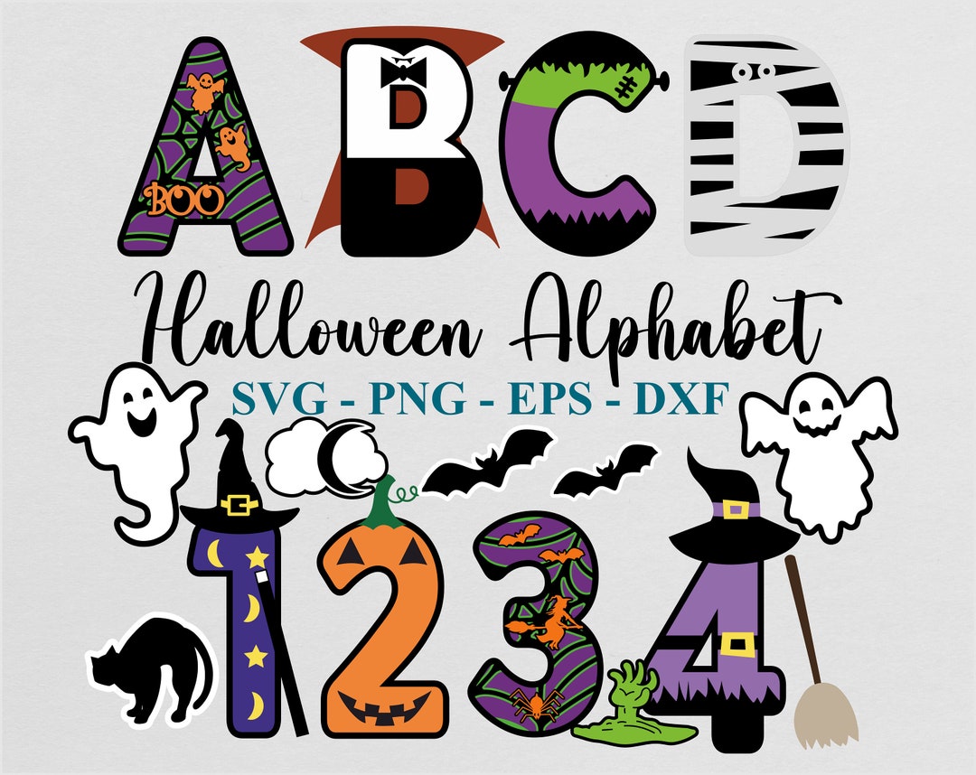 Halloween Spooky Alphabet Letters and Cliparts Sublimation SVG Doodle ...