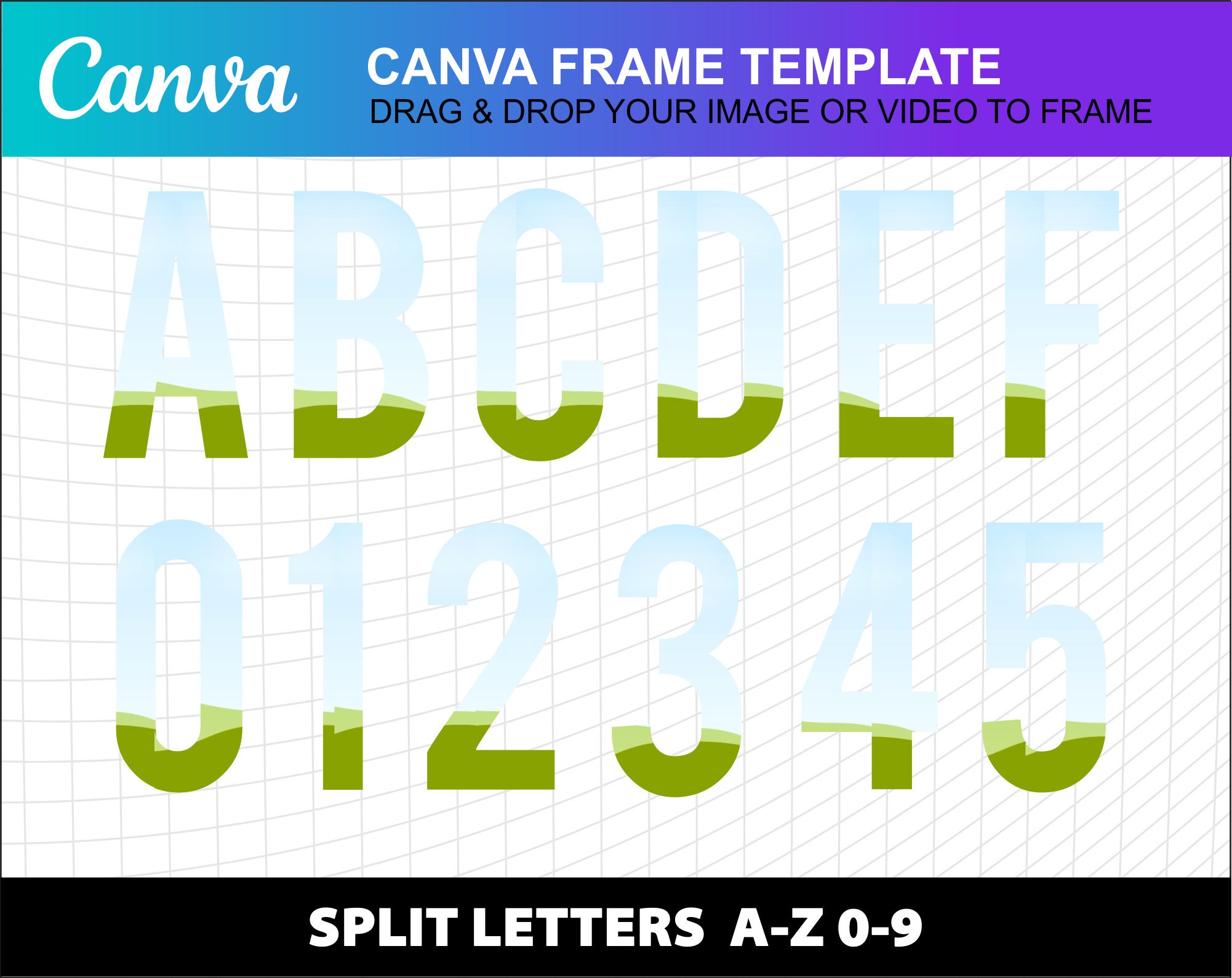 Half Alphabet Font Letters Blank Transparent Canva Frame Template Half ...