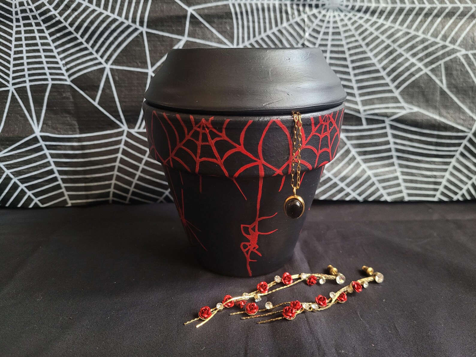 Spider & Webs Planter – Hand-painted Gothic Decorative Vessel | 4in ...