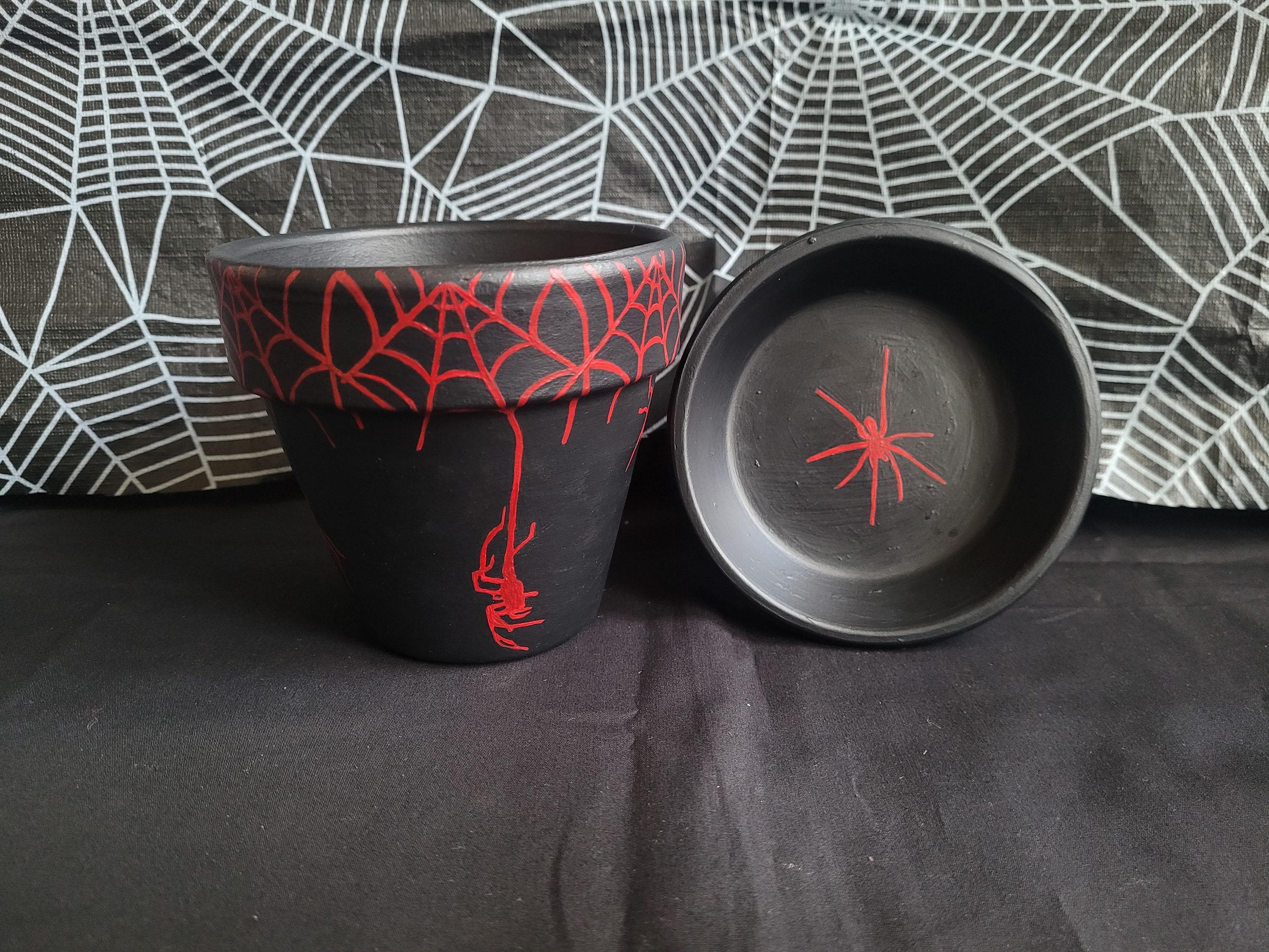 Spider & Webs Planter – Hand-painted Gothic Decorative Vessel | 4in ...