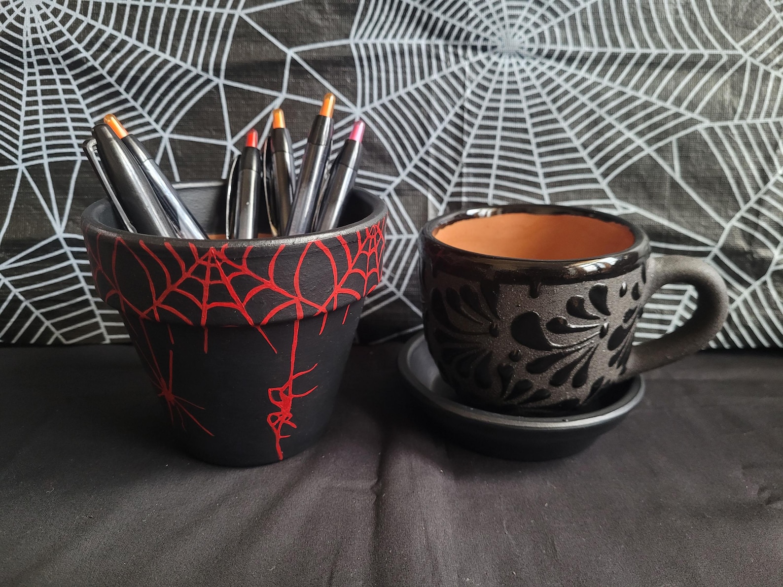 Spider & Webs Planter – Hand-painted Gothic Decorative Vessel | 4in ...