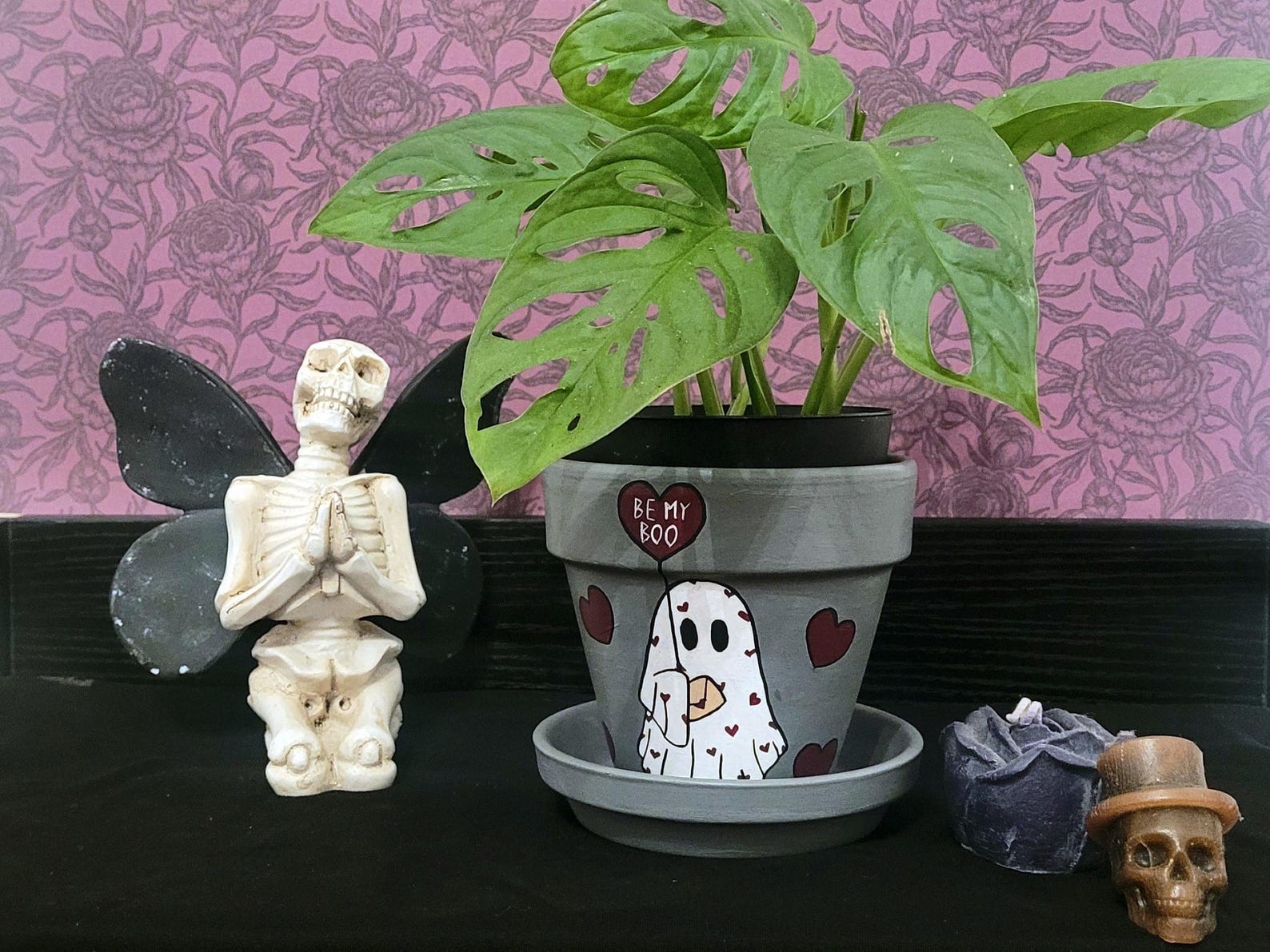 Be My Boo Ghost Planter – Hand-painted Gothic Decorative Vessel | 4in ...