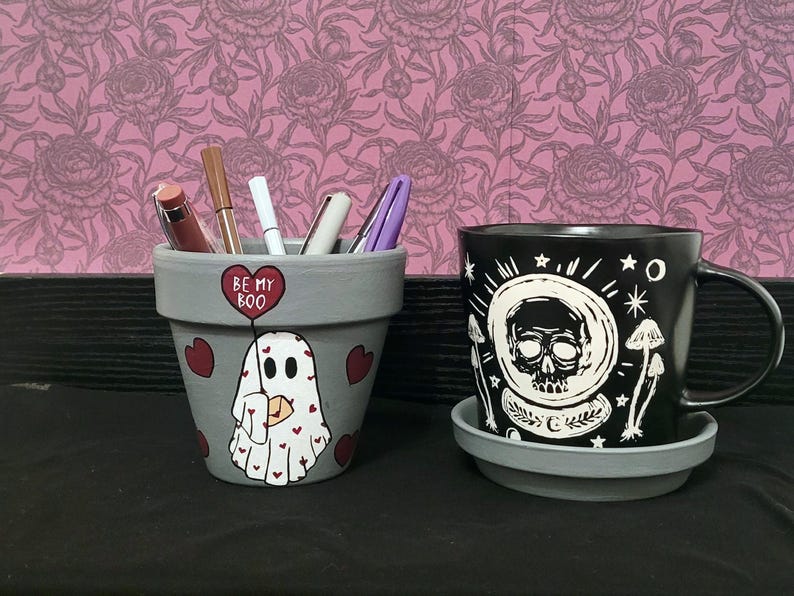Be My Boo Ghost Planter – Hand-painted Gothic Decorative Vessel | 4in ...