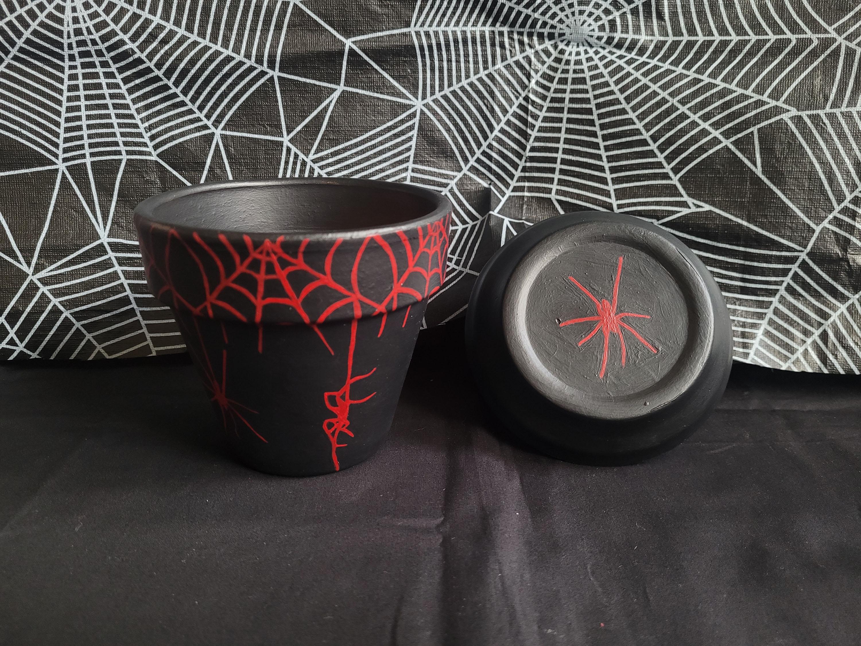 Spider & Webs Planter – Hand-painted Gothic Decorative Vessel | 4in ...