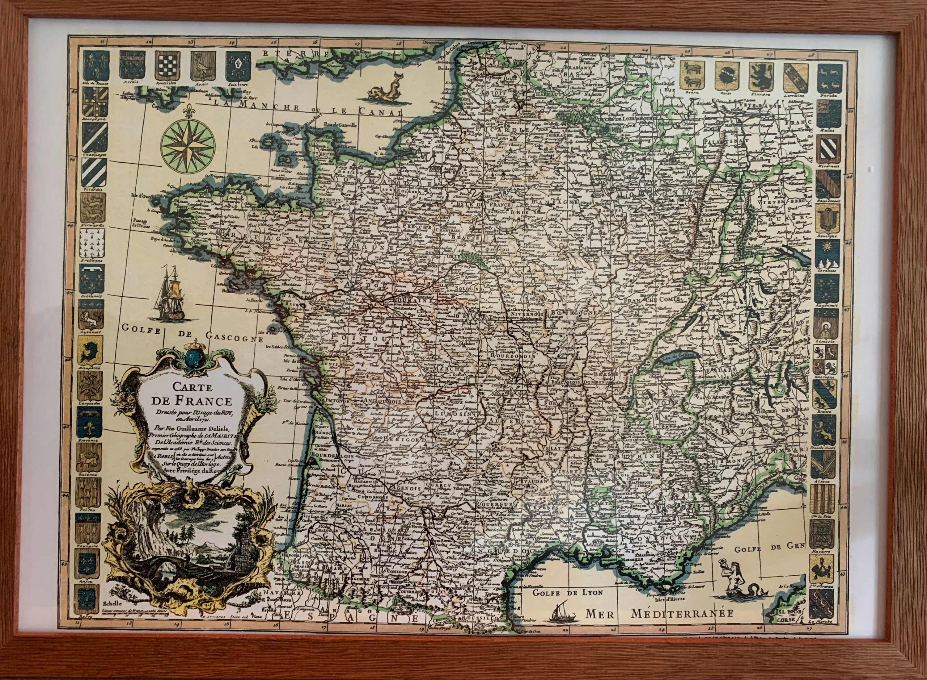 Map of the Kingdom of France, Old, Vintage, 18th Century, Louis XV ...