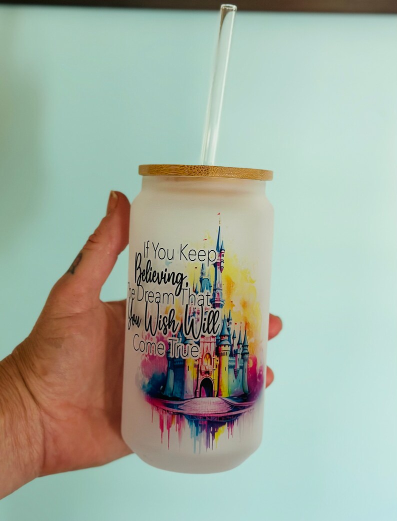 Disney Inspired Cinderella Castle Water Color Libby Can Frosted Glass Can - Etsy