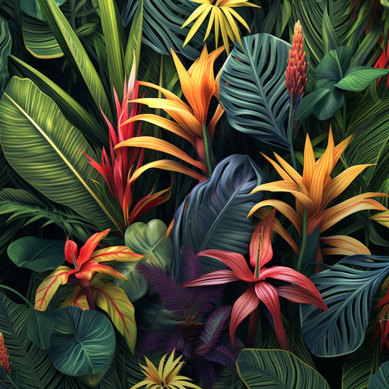 10 Images 3d Style Tropical Flowers, Bright Floral Tikis Digital ...