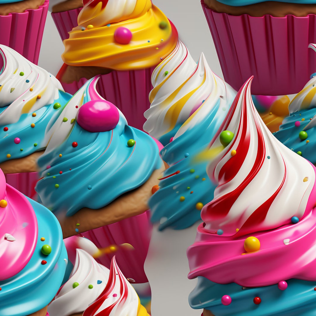 3d Seamless Bright Inflated Look Cupcake Pattern Digital Download - Etsy