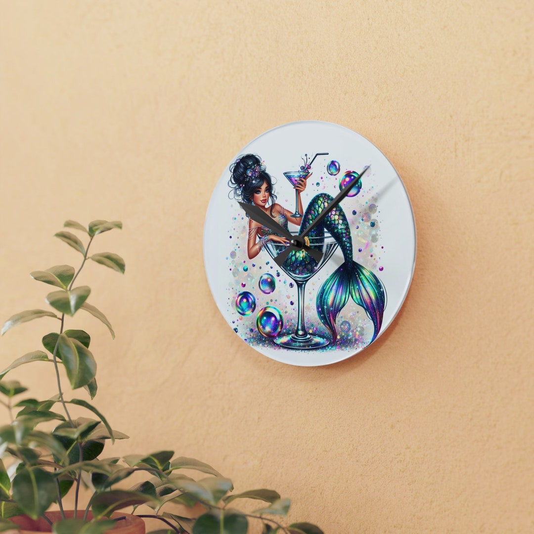 Mermaid in a Martini Glass Bar Kitchen Decoracrylic Wall Clock - Etsy
