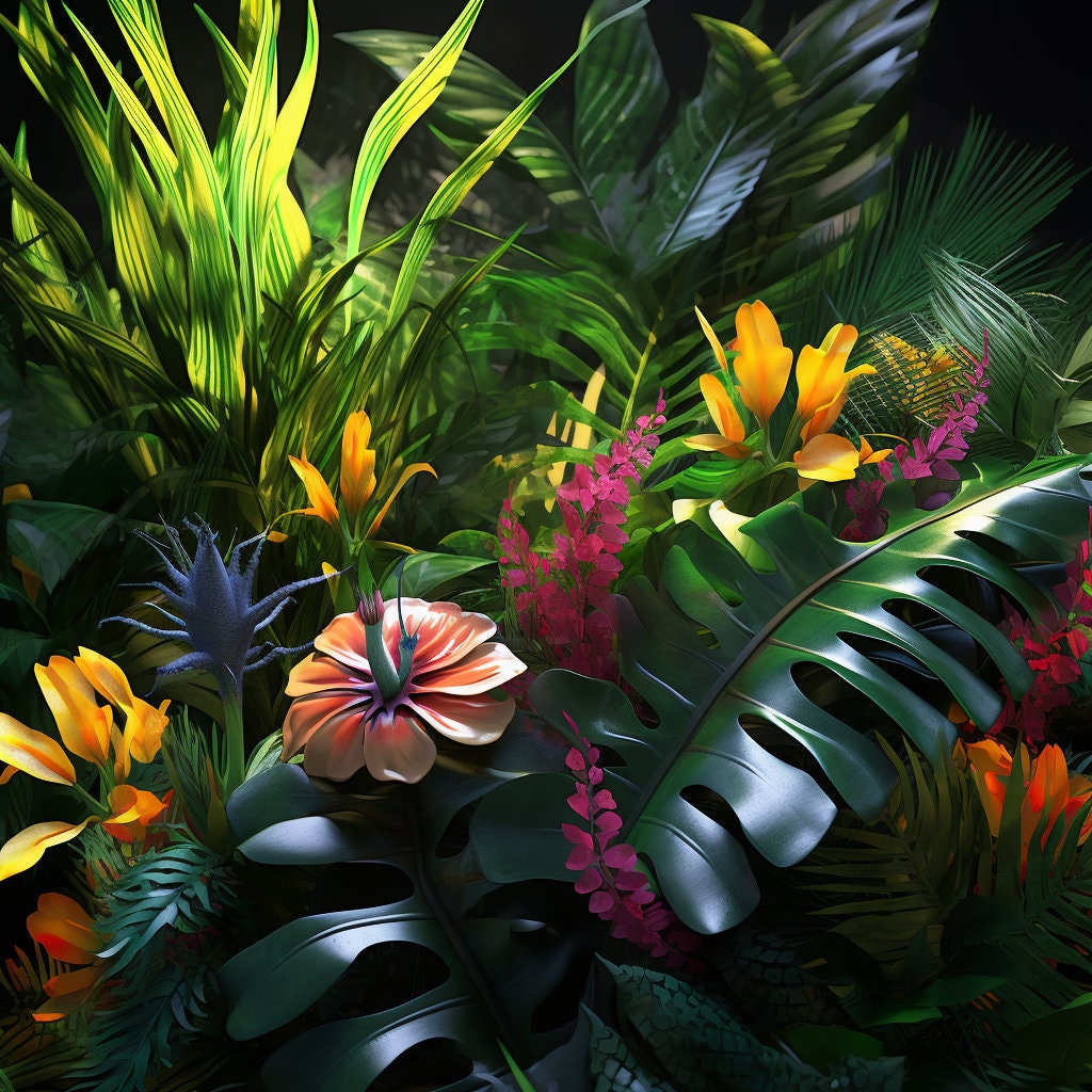 10 Images 3d Style Tropical Flowers, Bright Floral Tikis Digital ...