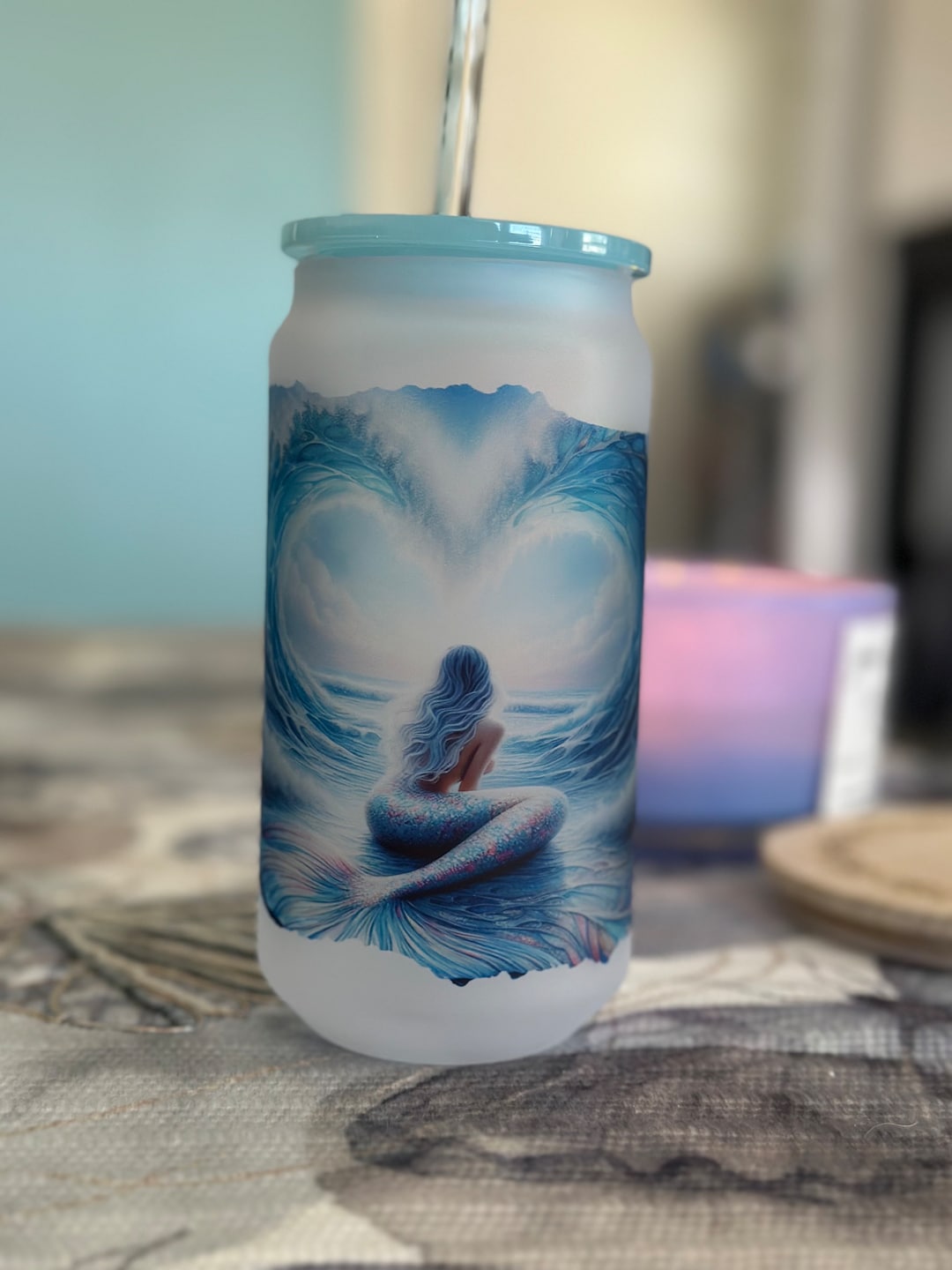Mermaid With Heart Waver Glass Beer Can Tumbler 18 Oz Gift - Etsy