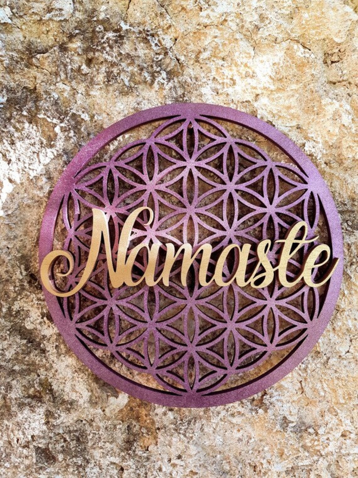 Gold Namaste Sign, Violet Flower of Life Art, Sacred Geometry Yoga Room ...