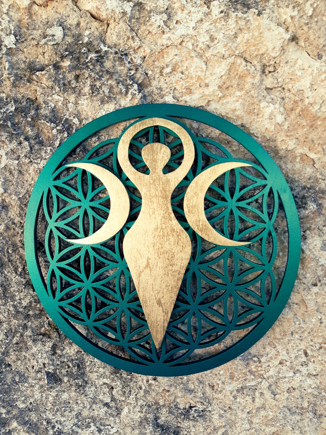 Golden Triple Goddess Wiccan Wall Art, Triple Moon Decor, Witchy Dekor ...